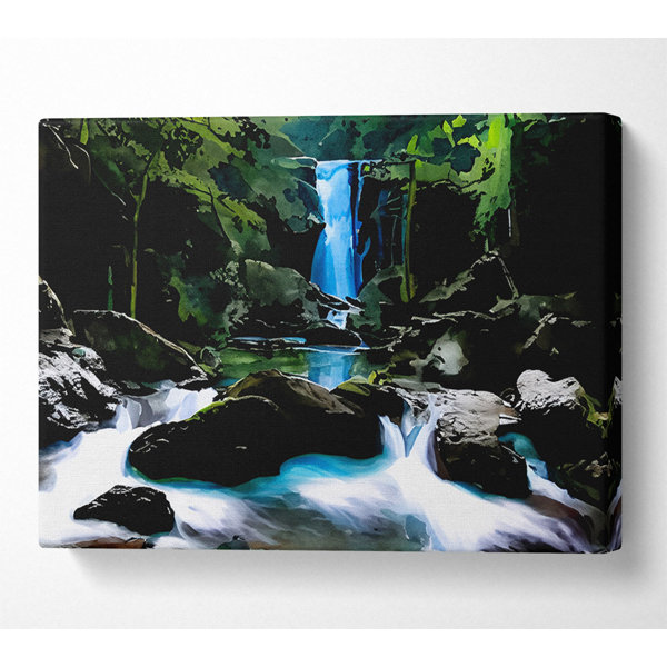 Alpen Home Enchanted Blue Waterfall Forest Flows - Canvas Kunstdrucke auf Leinwand | Wayfair.de